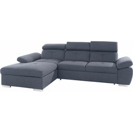 Ecksofa exxpo - SOFA FASHION "Spring, super bequem, mit Armteil- und Kopfteilfunktion", blau (night sky), B:284cm H:81cm T:181cm, Luxus-Microfaser (100% Polyester);Struktur (100% Polyester);NaturLEDER (echtes Rindsleder) in Sitz und R&uuml;cken. Korpus in passendem Kunstleder SOFTLUX bezogen, Sofas, Ecksofa, L-Form, wahlweise mit Bettfunktion und Bettkasten
