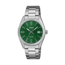 Quarzuhr, edelstahlfarben, gr&uuml;n, CASIO TIMELESS COLLECTION, Armbanduhren, Herren, Quarzuhr, Armbanduhr, Damenuhr, Herrenuhr, Edelstahlarmband, analog, Tag