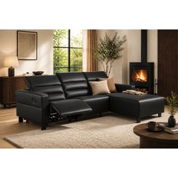 Ecksofa OTTO HOME "Carpari, L-Form, 263 cm, manuelle o. elektrische Relaxfunktion", schwarz, B:263cm H:97cm T:179cm, Sofas, Ecksofa, USB A/C und Kopfteilverstellung