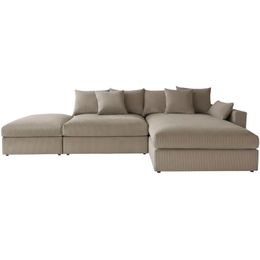 Ecksofa OTTO HOME "Cosy Lounge L-Form, Breite 333 cm", beige (taupe), B:333cm T:198cm, 100% Polyester, Sofas, Ecksofa, Mega-Sofa mit Cordstoff bezogen, mit Federkern & 4 Zierkissen