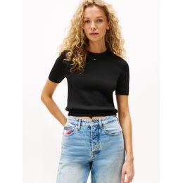 Kurzarmpullover Tommy Jeans "TJW ESSENTIAL SS SWEATER", Damen, Gr. M (38), schwarz, Feinstrick, Obermaterial: 100% Baumwolle, unifarben, Rundhals, Rippstrickb&uuml;ndchen, Pullover