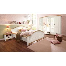 Schlafzimmer-Set OTTO HOME "Konrad', komplettes Schlafzimmer mit gro&szlig;em Schrank", gelb (wei&szlig;, honigfarben), Schlafzimmerm&ouml;bel-Sets, mit 5-trg. Kleiderschrank, Bett 180/200 cm und 2 Nachttischen