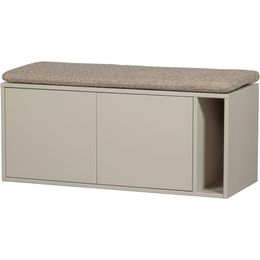 Sitzbank Woood "Settle Down FSC-Kiefernholz mit Boucl&eacute;-Kissen, H 50 x B 108 x T 44 cm", beige (grau, grau), B:108cm H:45cm T:44cm, FSC-zertifiziertes Holz, Sitzb&auml;nke, Sitzbank, Kabeldurchf&uuml;hrung, Maximale Verschlei&szlig;festigkeit, Pfleigleicht