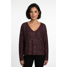 V&eacute;ro Moda Strickpullover VERO MODA "VMLEILANI NEW LS V-NECK PULLOVER REP", Damen, Gr. S, braun (winetasting detail:with silber sequins), Strick, Obermaterial: 68% Polyester, 32% Polyacryl, Glitzermuster, loose fit normal, V-Ausschnitt, Pullover Strickpullover