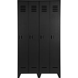 Garderobenschrank Woood "Stijn FSC-Kiefernholz mit 4-T&uuml;rer-Illusion, H 187 x B 103 x T 40 cm", schwarz, Holzwerkstoff, Schr&auml;nke, Garderobenschrank, Zwei T&uuml;ren im Lockerstil, Schutzlackiert, Tragkraft 10 kg pro Boden