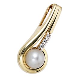 Perlenanh&auml;nger Jobo "Anh&auml;nger mit S&uuml;&szlig;wasser-Zuchtperle", gold (gelbgold 333, wei&szlig;), Schmuckanh&auml;nger, Damen, Gelbgold 333 Perlen, Gelbgold 333, Perlen, 8 Karat 333 Gold mit Zirkonia
