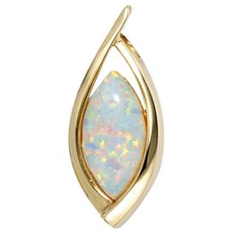 Kettenanh&auml;nger Jobo "Opal-Anh&auml;nger spitz 24 mm", gelbgold 375, wei&szlig;, Schmuckanh&auml;nger, Damen, Gelbgold 375, Kettenanh&auml;nger, 9 Karat 375 Gold mit synthetischem Opal