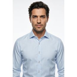 Langarmhemd OLYMP "No 6 six", Herren, Gr. 42, N-Gr, blau (hellblau), Web, Obermaterial: 100% Baumwolle, unifarben, sehr schmal normal, 2-Knopf-Manschette, Hemden, super slim, Kentkragen, Businesshemd