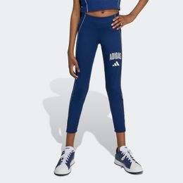 Trainingstights adidas Sportswear "TRAIN ESSENTIALS COLLEGIATE PRINT KIDS LEGGINGS", Jungen, Gr. 164, N-Gr, blau (dunkelblau, wei&szlig;,), Obermaterial: 75% Polyester, 25% Elasthan, 7/8-L&auml;nge, Hosen, f&uuml;r Kinder, eng anliegender Schnitt, mit CLIMACOOL Technologie