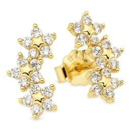 Paar Ohrstecker "Silberohrstecker gelbgoldfarben vergoldet mit wei&szlig;en Zirkonia", gold (gelbgoldfarben, kristallwei&szlig;, kristallwei&szlig;), ANISTON JEWELRY & WATCHES, Ohrringe, Damen, Silber 925 (Sterlingsilber), mit Zirkonia (synth.)