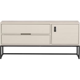 Lowboard Woood "Silas FSC-holz geb&uuml;rstet mit Ledergriffen, H 61 x B 180 x T 44 cm", wei&szlig; (sanftes wei&szlig;), B:120cm H:55cm T:44cm, Holzwerkstoff, Sideboards, Lowboard, Kommode, 2 Schubladen und 1 T&uuml;r, viel Stauraum, Breite 120 oder 180 cm