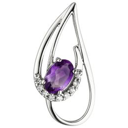 Kettenanh&auml;nger Jobo "Anh&auml;nger mit Amethyst und 9 Zirkonia", wei&szlig; (lila, lila), Schmuckanh&auml;nger, Damen, Wei&szlig;gold 333, Kettenanh&auml;nger, 8 Karat 333 Wei&szlig;gold