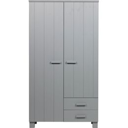 Garderobenschrank Woood "Dennis FSC-Kiefernholz geb&uuml;rstet lackiert, H 202 x B 111 x T 55 cm", grau, B:111cm H:202cm T:55cm, Holzwerkstoff, Schr&auml;nke, Garderobenschrank, Wandbefestigung empfohlen, mit Wasserlack gespritzt, Pfleiglleicht