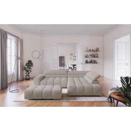 Ecksofa COTTA "Orion L-Form, B: 310 cm", platinum, B:310cm H:70cm T:225cm, 100% Polyester, Sofas, Ecksofa, Kopfteilverstellung & 5 Nierenkissen