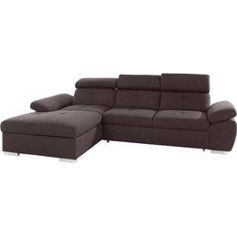 Ecksofa exxpo - SOFA FASHION "Spring, super bequem, mit Armteil- und Kopfteilfunktion", braun (mocca), B:284cm H:81cm T:181cm, Luxus-Microfaser (100% Polyester);Struktur (100% Polyester);NaturLEDER (echtes Rindsleder) in Sitz und R&uuml;cken. Korpus in passendem Kunstleder SOFTLUX bezogen, Sofas, Ecksofa, L-Form, wahlweise mit Bettfunktion und Bettkasten