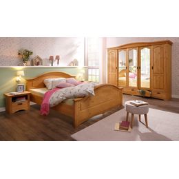 Schlafzimmer-Set OTTO HOME "Konrad', komplettes Schlafzimmer mit gro&szlig;em Schrank", beige (gelaugt, ge&ouml;lt), Schlafzimmerm&ouml;bel-Sets, klassischer Landhausstil, Metallgriffe, Massivholz (Kiefer)