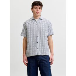 Jack & Jones Kurzarmhemd JACK & JONES "JPRBLUTIAGO STRUCTURE SS RESORT SHIRT SN", Herren, Gr. M, N-Gr, riviera, Web, Obermaterial: 100% Baumwolle, relaxed fit normal, ohne Ausschnitt, gerader Abschluss, Hemden, Baumwolle, locker geschnitten