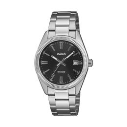 Quarzuhr, edelstahlfarben, schwarz, CASIO TIMELESS COLLECTION, Armbanduhren, Herren, Quarzuhr, Armbanduhr, Damenuhr, Herrenuhr, Edelstahlarmband, analog, Tag
