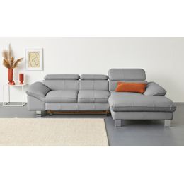 Ecksofa COTTA "Driver L-Form, B: 268 cm", grau (argent), B:268cm H:73cm T:169cm, LEDER BEEFY (ein abgedecktes Spalt-Rindsleder) im Sitz und R&uuml;cken (Korpus in Kunstleder);Luxus-Kunstleder;Kunstleder SOFTLUX;Leder Pampas (echtes Rindsleder), R&uuml;ckseite mit schwarzem Spannstoff bezogen, Sofas, Ecksofa, Kopfteilverstellung, optional Bettfunktion & Bettkasten