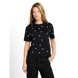 Damen T-Shirt, schwarz, Gr. XL, Tom Tailor Denim, bedruckt, Single Jersey, Obermaterial: 100% Baumwolle, Shirts, mit All-Over Print