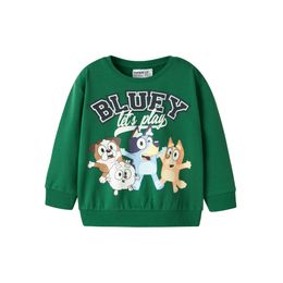 Sweatshirt name it "NMMJUST BLUEY NREG SWEAT UNB NOOS SKY", Jungen, Gr. 98, verdant gr&uuml;n, Sweatware, Obermaterial: 95% Baumwolle, 5% Elasthan, bedruckt, regular fit normal, Rundhals, Rippb&uuml;ndchen, Sweatshirts Sweatshirt, Baumwollmischung, regular fit
