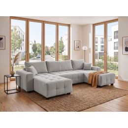 Wohnlandschaft OTTO HOME "Bella U-Form, Breite 314 cm", hellgrau, B:314cm T:162cm, 100%Polyester, Sofas, Wohnlandschaft, Wonlandschaft, Schlaffunktion,Bonnelfederkern,R&uuml;ckenkissen
