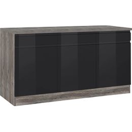 Unterschrank KOCHSTATION "KS-Virginia,neu in verbesserter Ausf&uuml;hrung", schwarz (schwarz hochglanz), B:150cm H:85cm T:60cm, Holzwerkstoff, Schr&auml;nke, Unterschrank, Breite 150 cm, 3 T&uuml;ren, Soft-Close-Funktion