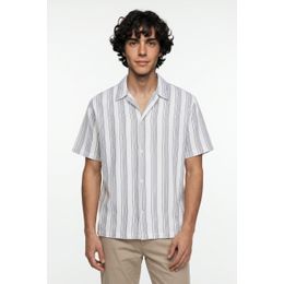 Jack & Jones Kurzarmhemd JACK & JONES "JORNANTUCKET DOUBLE CLOTH SHIRT SS EA26", Herren, Gr. M, N-Gr, sky captain stripes:stripes, Web, Obermaterial: 100% Baumwolle, gestreift, relaxed fit normal, Hemden