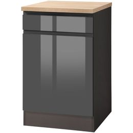 Unterschrank KOCHSTATION "KS-Virginia,neu in verbesserter Ausf&uuml;hrung", grau (grau hochglanz), B:50cm H:85cm T:60cm, Holzwerkstoff, MDF, Schr&auml;nke, K&uuml;chenunterschrank Unterschrank, Breite 50 cm, 1 T&uuml;r, 1 Schubkasten, Soft-Close-Funktion