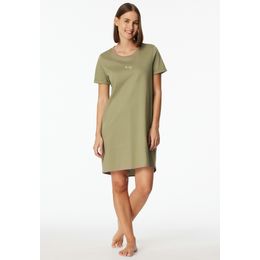 Schiesser Damen Nachthemd "Casual Essentials", Gr. 48, gr&uuml;n, Single Jersey, Obermaterial: 100% Baumwolle, Kleider, mit Statement-Print, Baumwolle,
