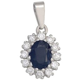 Kettenanh&auml;nger Jobo "Saphir-Anhh&auml;nger oval 15 mm", blau (saphirblau, blau), Schmuckanh&auml;nger, Damen, Silber 925 (Sterlingsilber), Kettenanh&auml;nger, 925 Silber rhodiniert mit Saphir und Zirkonia