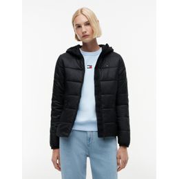 Steppjacke Tommy Jeans "TJW SLIM LW HOODED PADDED JACKET", Damen, Gr. L (42/44), schwarz, Steppware, Obermaterial: 100% Nylon, unifarben, figurbetont normal, elastischer Bund, Jacken Steppjacke, Steppware, slim fit, mit Kapuze