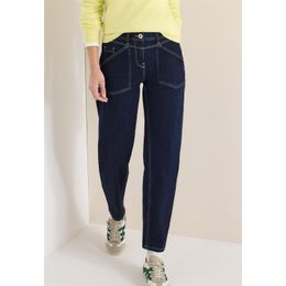 Loose-fit-Jeans Cecil "Style Scarlett", Damen, Gr. 30, L&auml;nge 30, blau (rinsed wash (l&auml;nge 30)), Denim/Jeans, Obermaterial: 82% Baumwolle, 15% Polyester (REPREVE), 3% Elasthan, unifarben, loose fit lang, Jeans, im 5-Pocket-Style