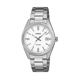 Quarzuhr, edelstahlfarben, wei&szlig;, CASIO TIMELESS COLLECTION, Armbanduhren, Herren, Quarzuhr, Armbanduhr, Damenuhr, Herrenuhr, Edelstahlarmband, analog, Tag
