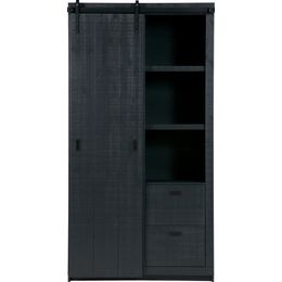 Vitrine Woood "Slide Barn FSC-Kiefernholz bands&auml;gerauh, H 230 x B 122 x T 37 cm", schwarz, B:122cm H:230cm T:37cm, Holzwerkstoff, Schr&auml;nke, Vitrine, Metallschiene f&uuml;r Schiebet&uuml;r, pfleigleicht, lackierte Oberfl&auml;che