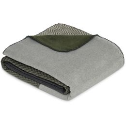 Wohndecke Bugatti "Wohndecke Bugatti", grau (gr&uuml;n, grau), B:150cm L:200cm, Baumwolle, Polyacryl, Polyester, Wohndecken, Wohndecke, mit modernem Patchwork-Design