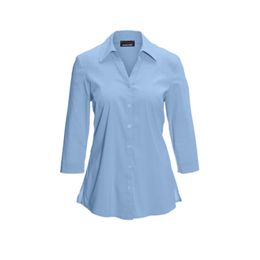Hemdbluse GOLDNER "Baumwollbluse mit offenem Hemdkragen", Damen, Gr. 48, blau (bleu), Obermaterial: 65% Baumwolle CO. 31% Polyamid PA. 4% Elasthan EL., Business, eng Manschette, Blusen Hemdbluse, Bequemer 3/4-&Auml;rmel mit Blende und Schlitz