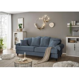 3,5-Sitzer OTTO HOME "Westminster, Sofa im Landhausstil, Couch mit Zierkissen", blau (marineblau), B:230cm H:95cm T:100cm, Sofas, Federkern-Polsterung, gedrechselter Fu&szlig;, hochwertiger Microfaserbezug