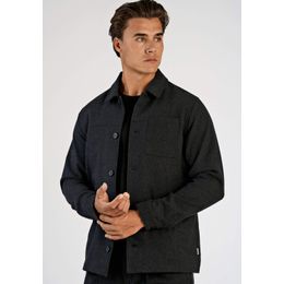 Outdoorhemd LINDBERGH "Hemdjacke Relaxed Fit", Herren, Gr. L, Normalgr&ouml;&szlig;en, schwarz mel, Obermaterial: 56% Polyester, 40% Wolle, 4% Elasthan. Futter: 55% Polyester, 45% Viskose, Hemden