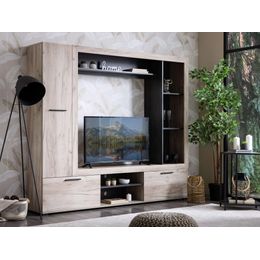 Wohnwand Home Affaire "Lorca Medienwand, Wohnzimmerwand, TV-Wand", grau eiche, B:195,5cm H:171,5cm T:35cm, MDF, Spanplatte, Kastenm&ouml;bel-Sets, Wohnwand, Moderne, stilvolle Wohnwand in Eichen-Optik mit TV-Fach