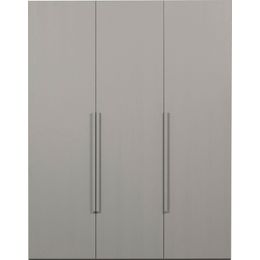 Garderobenschrank Woood "Rens Nussbaumdekor lackiert mit Rollf&uuml;hrung und sichtbare Maserung", grau, B:165cm H:210cm T:58cm, Holzwerkstoff, Schr&auml;nke, Garderobenschrank, H 210 x B 165 x T 58 cm, Wandbefestigung empfohlen, Kombinierbar