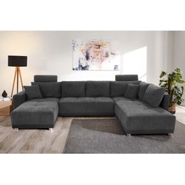 Jockenh&ouml;fer Wohnlandschaft JOCKENH&Ouml;FER GRUPPE "Orlando U-Form, B: 337 cm, Liegefl. 135x305 cm", grau (dunkelgrau), B:337cm H:69cm T:180cm, Zierkissen: 100% Polyester;Luxus-Microfaser (100% Polyester);Chenille ( 100% Polyester), Sofas, Wohnlandschaft, mit Bettfunktion, Bettkasten, 2 Kopfst&uuml;tzen & 2 Zierkissen, Federkern, Topseller