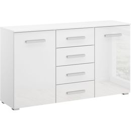 Schubkastenkommode Rauch "Sideboard Kommode Kombikommode KOLUNA mit Hochglanzfront", alpinwei&szlig;, hochglanz wei&szlig;, B:120cm H:81cm T:42cm, Holzwerkstoff, Sideboards, vier gro&szlig;e Schubladen, mit insgesamt 4 Einlegeb&ouml;den MADE IN GERMANY