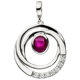 Kettenanh&auml;nger Jobo "Wei&szlig;gold-Anh&auml;nger 17 mm", rubinrot, rot, Schmuckanh&auml;nger, Damen, Wei&szlig;gold 375, Kettenanh&auml;nger, 9 Karat 375 Wei&szlig;gold mit Rubin und 7 Zirkonia