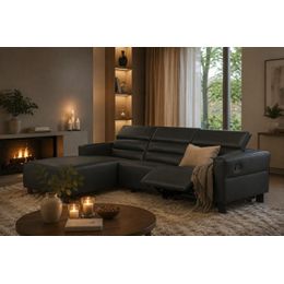Ecksofa OTTO HOME "Carpari, L-Form, 263 cm, manuelle o. elektrische Relaxfunktion", schwarz, B:263cm H:97cm T:179cm, Sofas, Ecksofa, USB A/C und Kopfteilverstellung