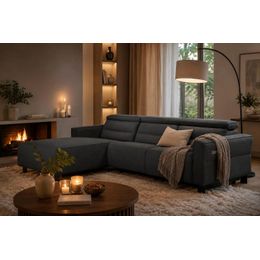 Ecksofa OTTO HOME "Carpari, L-Form, 263 cm, manuelle o. elektrische Relaxfunktion", grau (anthrazit), B:263cm H:97cm T:179cm, Sofas, Ecksofa, USB A/C und Kopfteilverstellung