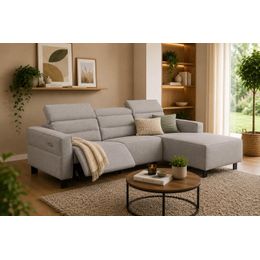 Ecksofa OTTO HOME "Carpari, L-Form, 263 cm, manuelle o. elektrische Relaxfunktion", grau (hellgrau), B:263cm H:97cm T:179cm, Sofas, Ecksofa, USB A/C und Kopfteilverstellung
