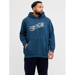Jack & Jones PlusSize Kapuzensweatshirt "JCOFUSION BRANDING SWEAT HOOD PLS", Herren, Gr. 5XL, titan, angeraute Sweatware, Obermaterial: 70% Baumwolle, 30% Polyester, JACK & JONES PLUSSIZE, bedruckt, regular fit normal, Rundhals, Rippb&uuml;ndchen, Sweatshirts