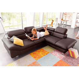 Ecksofa COTTA "Driver L-Form, B: 265 cm", braun, B:268cm H:73cm T:214cm, Kunstleder SOFTLUX;LEDER BEEFY (ein abgedecktes Spalt-Rindsleder) im Sitz und R&uuml;cken (Korpus in Kunstleder);Luxus-Kunstleder;Leder Pampas (echtes Rindsleder) im Sitz und R&uuml;cken (R&uuml;ckseite mit Spannstoff bezogen), Sofas, Ecksofa, Kopfteilverstellung, optional Bettfunktion & Bettkasten