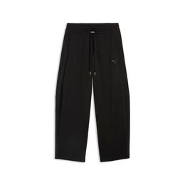 Trainingshose Puma "HER RELAXED DK BARREL LEG PANTS", Damen, Gr. L, N-Gr, schwarz (Puma schwarz), Obermaterial: 47% Polyester, 38% Baumwolle, 10% Viskose, 5% Elasthan, unifarben, relaxed fit normal, Hosen Trainingshose, mit Eingrifftaschen, unifarben, Relaxed Fit, normale Leibh&ouml;he
